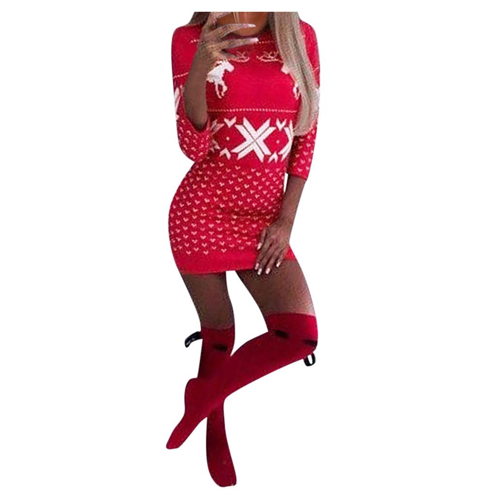 Buy Womens Christmas Mini Dress Women Long Sleeve Xmas Jumper Dresses ...