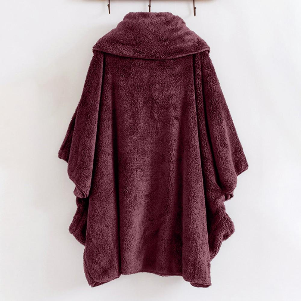 AIKA Women Casual Solid Turtleneck Big Pockets Cloak Vintage Oversize ...
