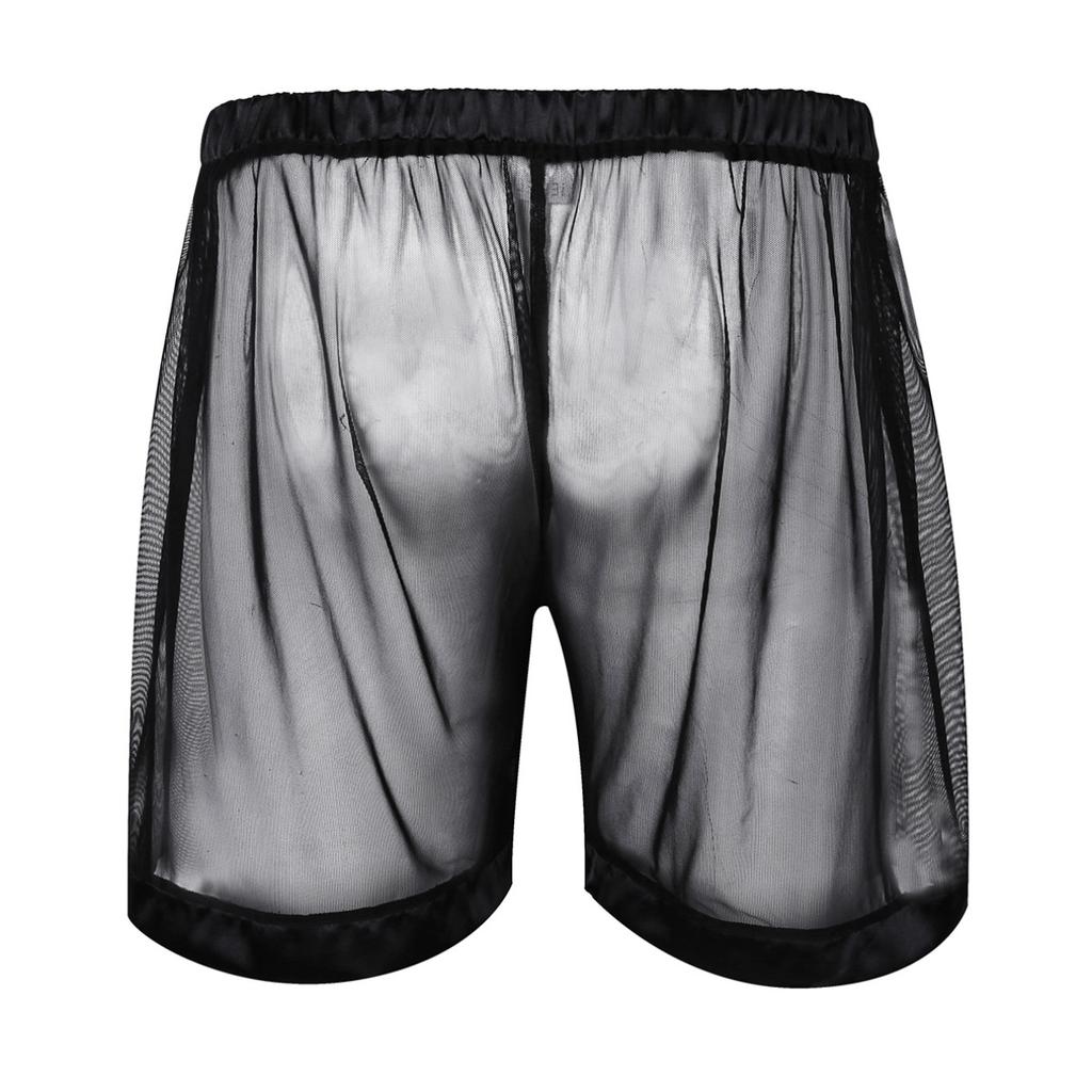 Buy Black Men's Sheer Mesh Loose Lounge Boxer Shorts Swimming Trunks ...