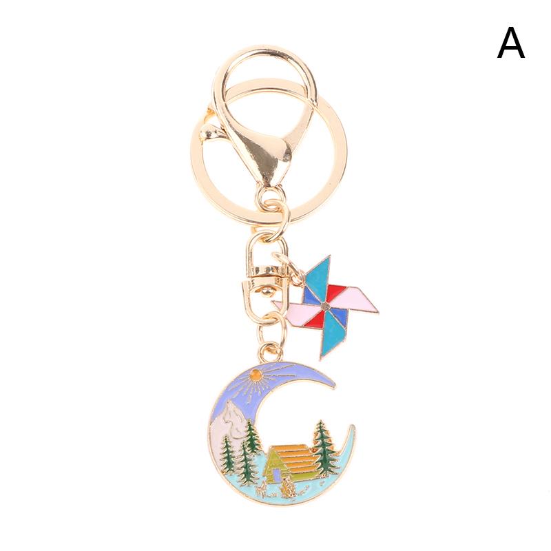 Alloy Holiday Wind Moon House Keychain Creative Sun Windmill Snow ...