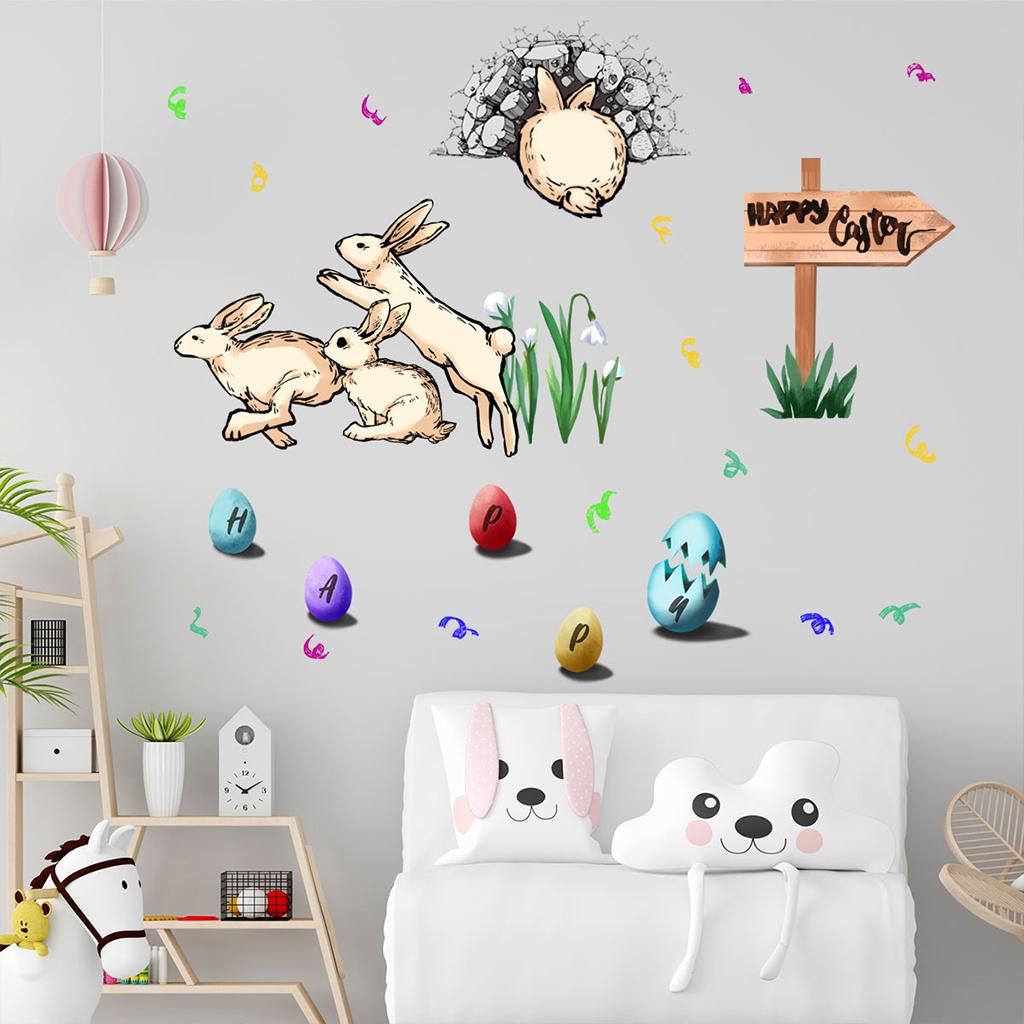 Buy 2pcs Happy Easter Decorations Rabbit Bunny Eggs Wall Stickers ...