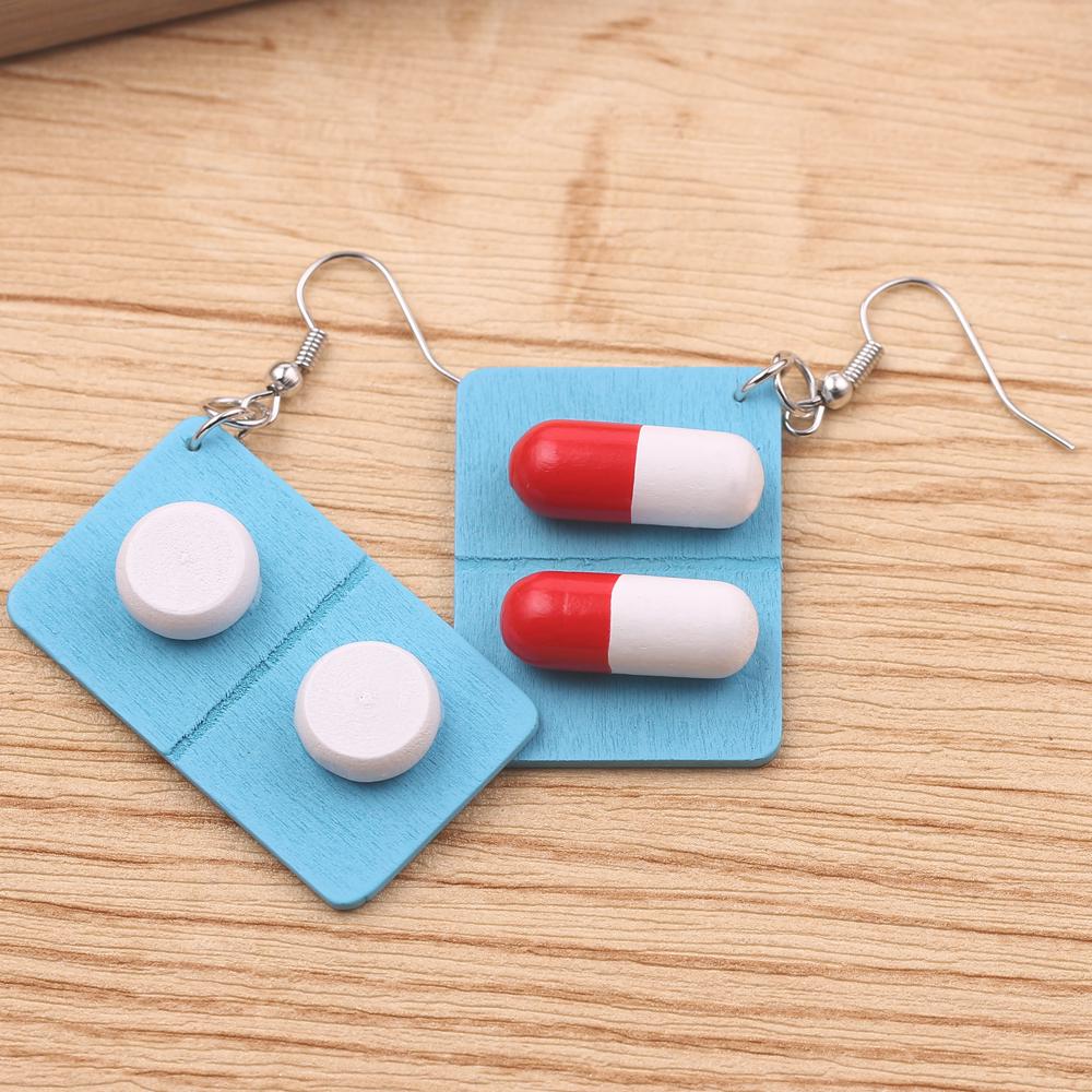 Buy Wooden Cute Earrings Funny Beautiful Capsule Pills Dangle Earrings ...