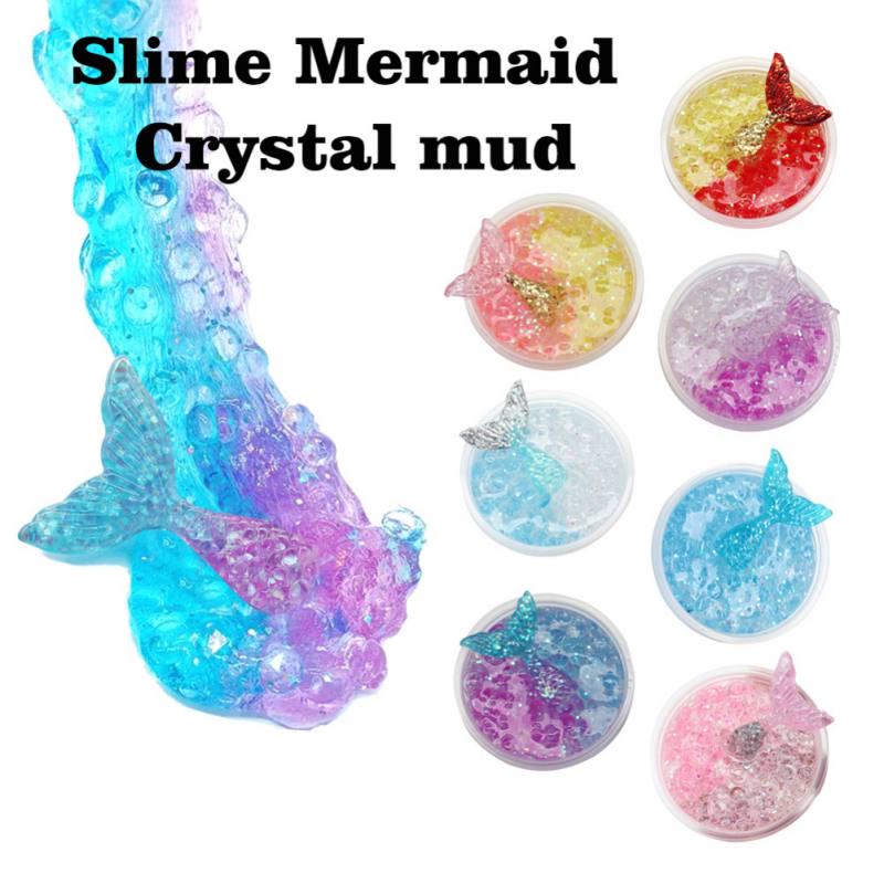 Buy Toys 60ml Mermaid Crystal Slime Mixing Mud with Fish Tail Clay Mold ...