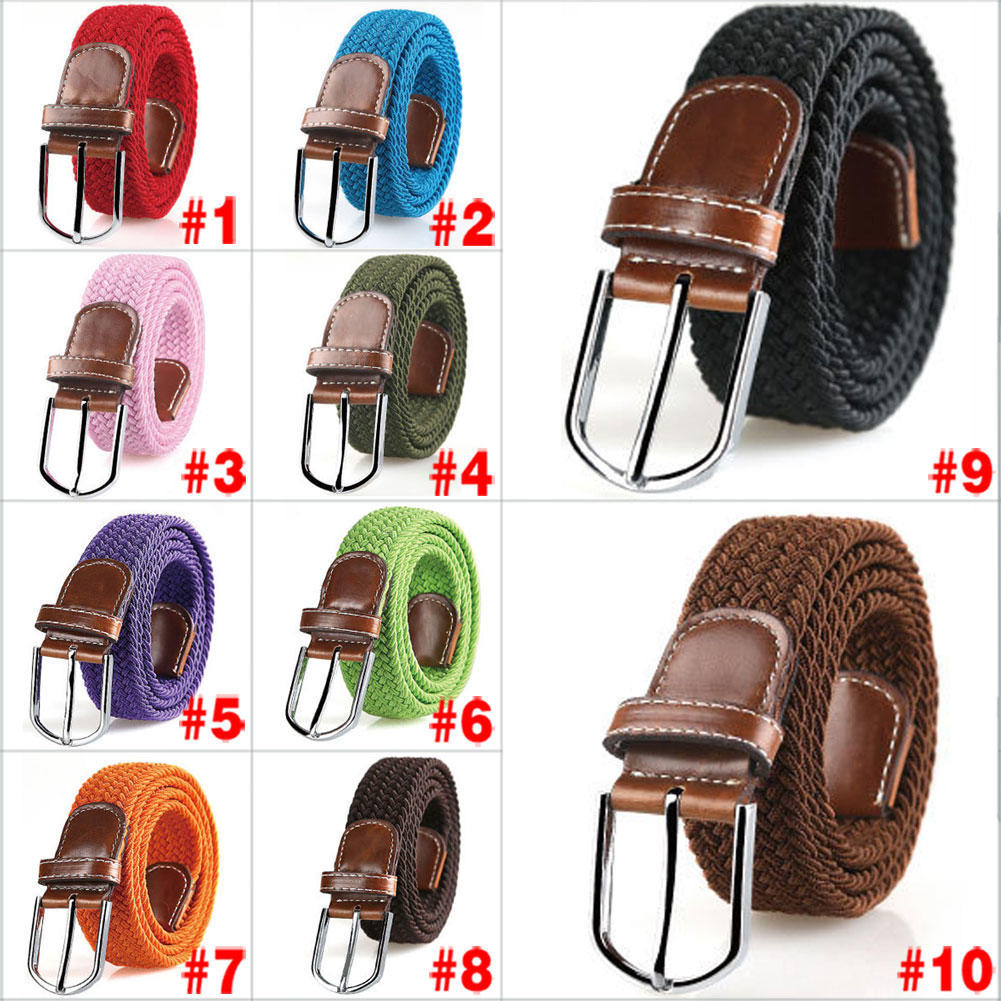 Buy Unisex Men Women Stretch Braided Elastic Leather Buckle Belt ...