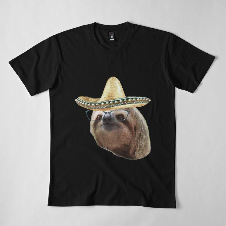 Buy Men Premium Cotton Harajuku T-Shirt Sloth Black Glasses Sombrero ...