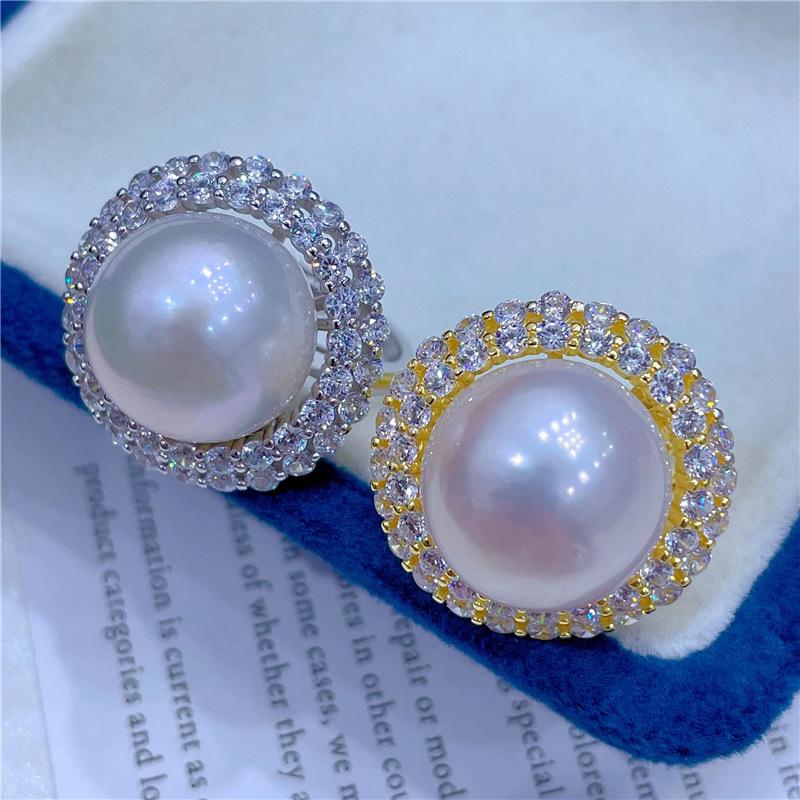 Kaufe Großer Edison 13-14mm Süßwasserperlenring mit doppellagigem luxuriösen S925 ...