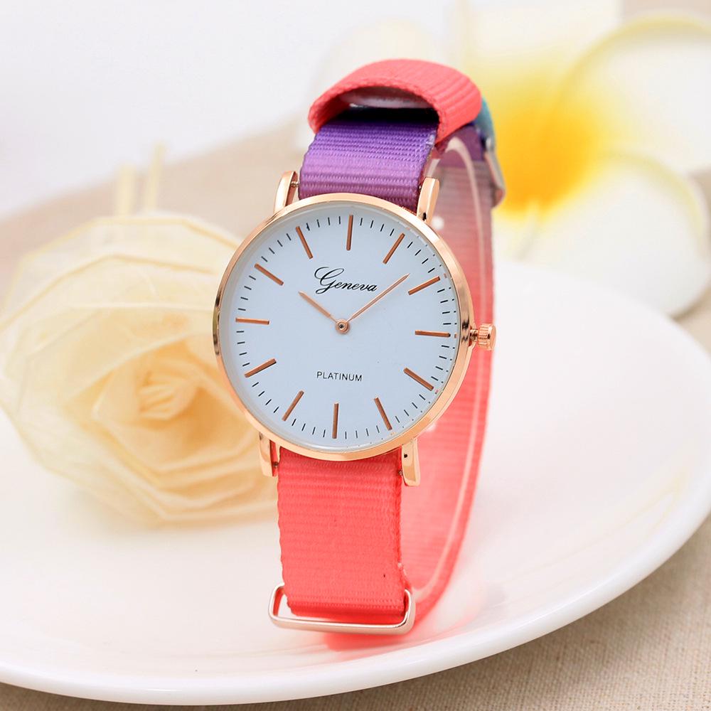 Buy Rainbow Nylon Stripe Strap Geneva Watch Ladies Two-pin Universal ...