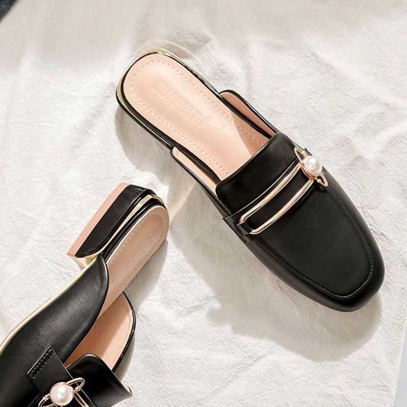 Kaufe Weiches Leder Baotou Half Slippers Damen Wild Half Toe Single ...