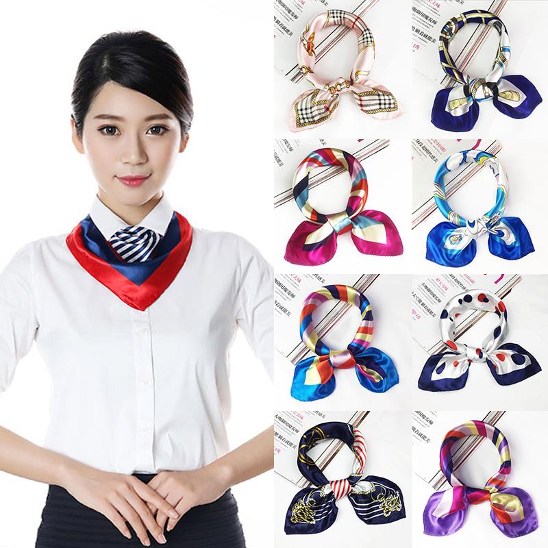 Buy Fashion Silk Scarf Flight Attendant Satin Silk Square Scarf Printed ...