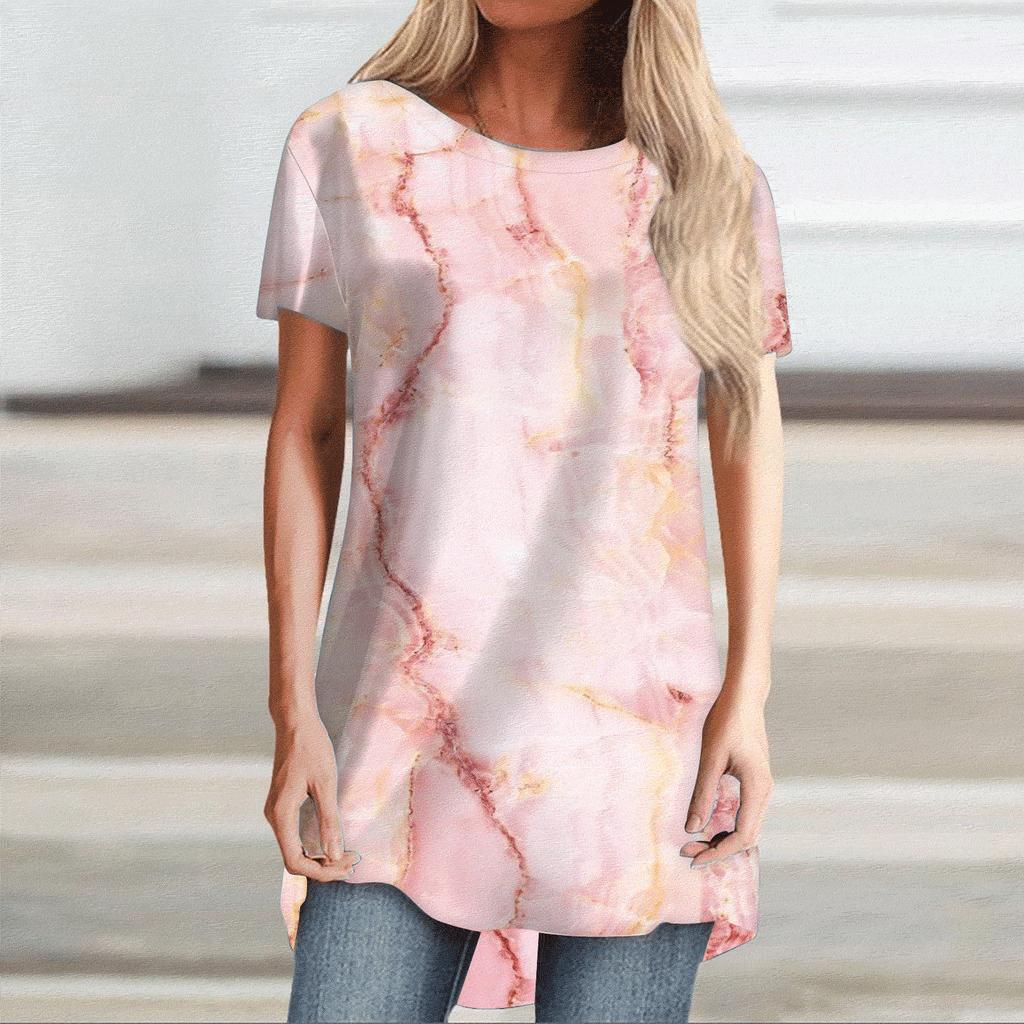 Women's Round Neck Short Sleeve Loose T-Shirt Plus Size Girls Top ...