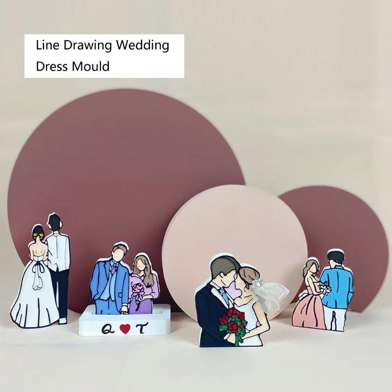 Buy 5Pcs Wedding Photos Gypsum Line Drawing Mold Bride Groom Resin Mold ...