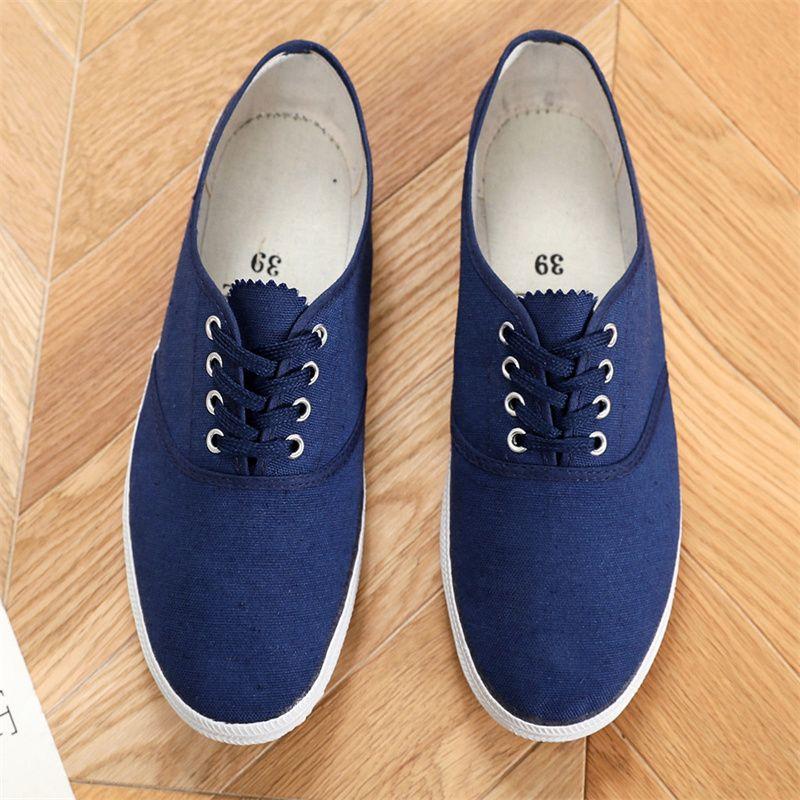 Cheap Blue Canvas Shoes Unisex Casual Shoes Low-Top Lace-up White Shoes ...