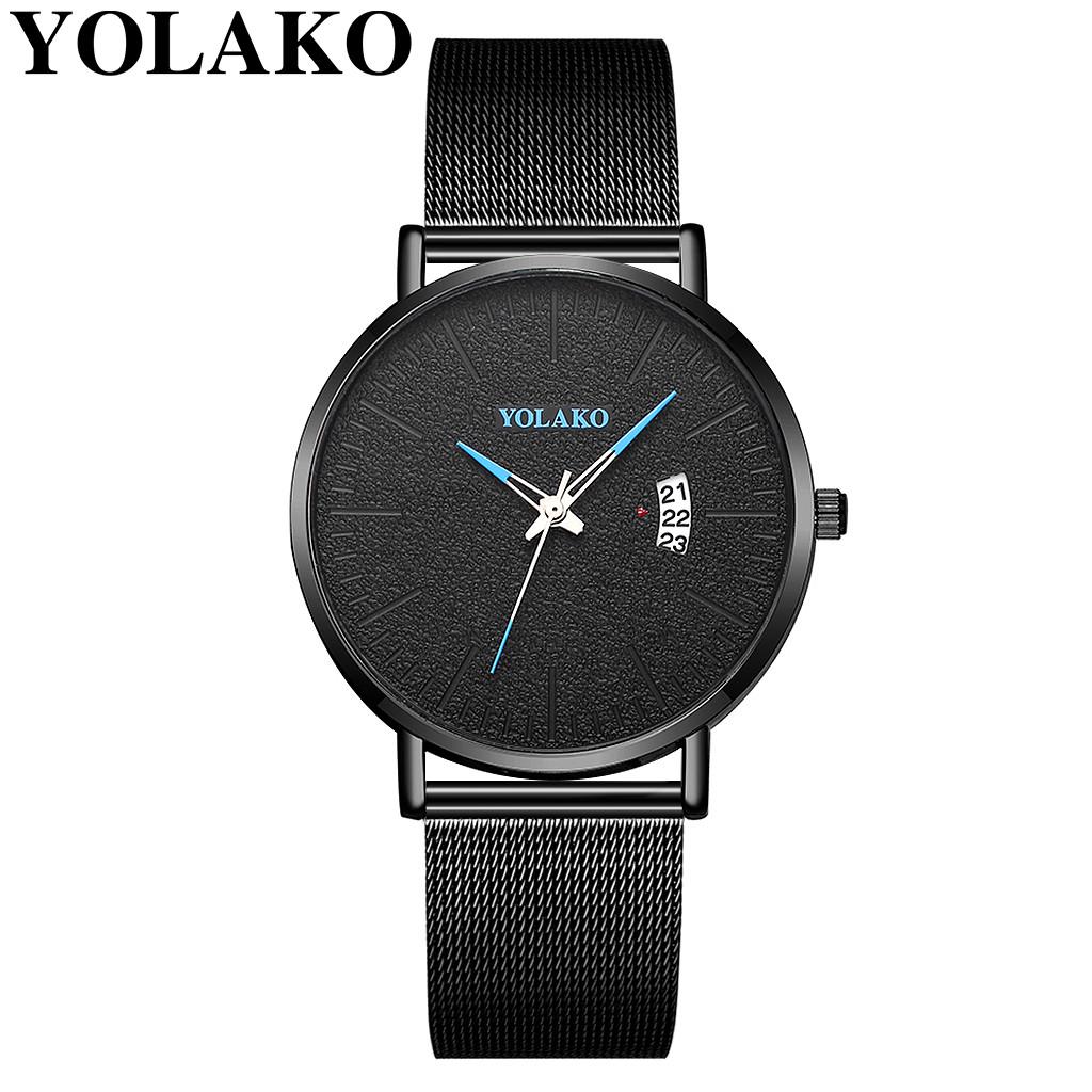 Buy YOLAKO Men's Casual Quartz Stainless Steel Band Calendar Watch ...