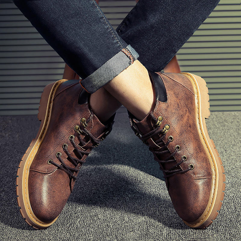 Men's casual Martin boots short boots big scalp shoes plus velvet warm ...