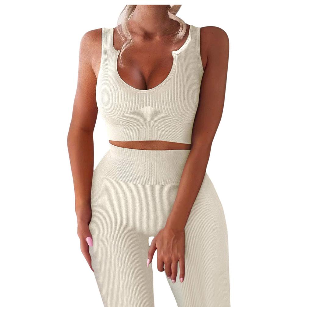 Cheap Folulus Women Workout Sets 2 Piece Seamless Ribbed Tank High Waist Trousers Yoga Outfits ...