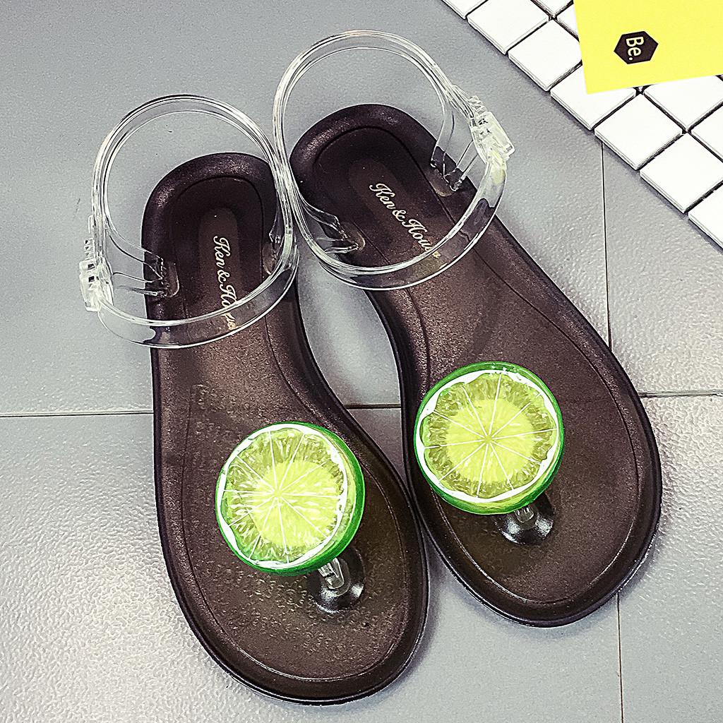 Buy Women's Fashion Transparent Strap Lemon Pattern Flat Sandals Beach ...