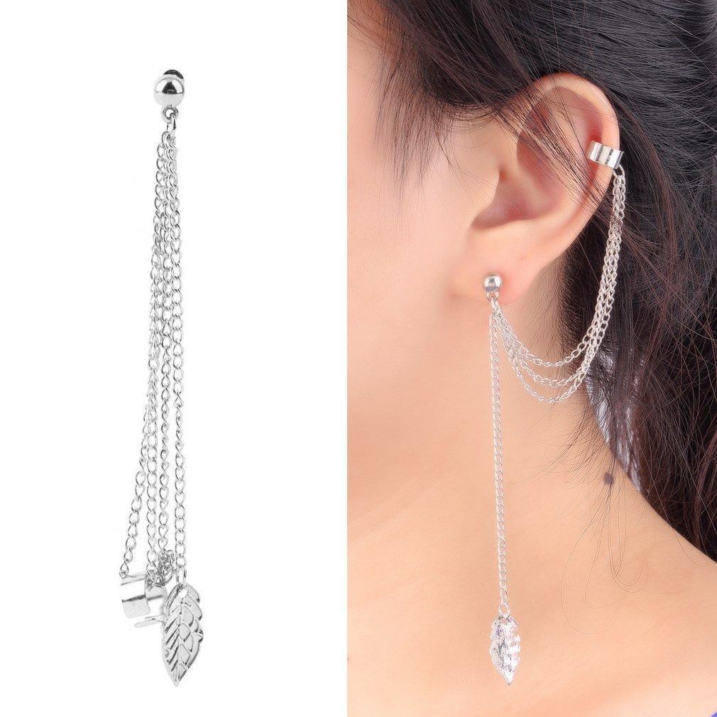 Buy 1pc Charming Leaf Long Tassel Chain Dangle Ear Cuff Warp Clip Stud ...