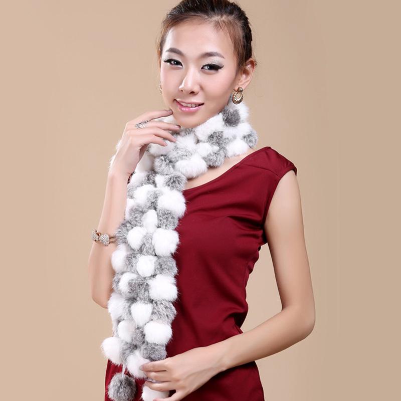 Buy Women Genuine Winter Real Rex Rabbit Fur Balls Scarves Russia at ...