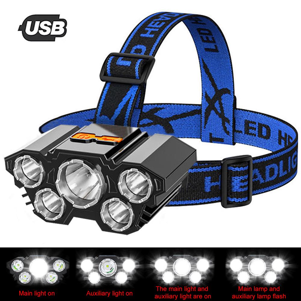 Usb Rechargeable 5 Led Head Lamp High Power Led Flashlights Waterproof ...