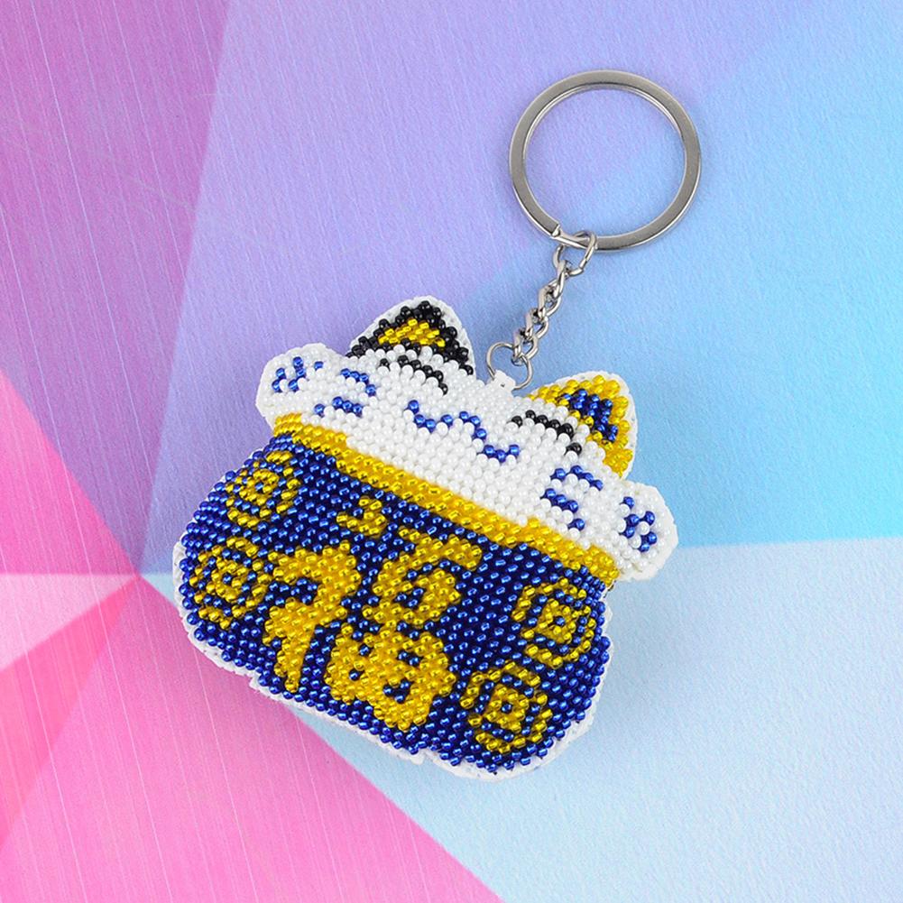 Buy DIY Cross Stitch Key Chain Fortune Cat Embroidery Bead Bag Pendant ...