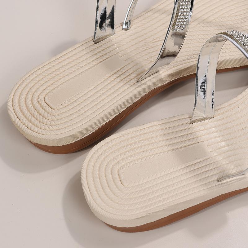 Buy Women Roman Sandals Rhinestone Flower Flat Slippers Summer Casual ...