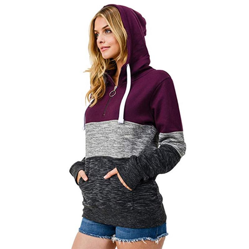 Buy Spring Women Casual Color Patchwork Hoodies Female Long Sleeve ...