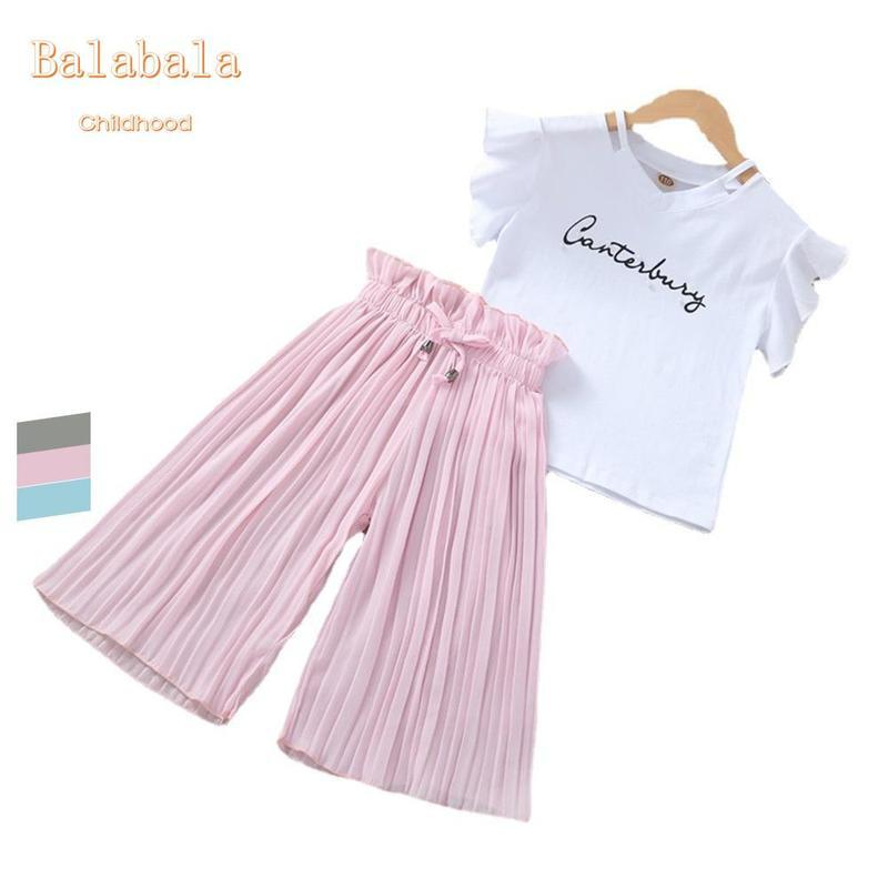 Buy 2pcs Girls Tops Pants Set Summer Casual Short Sleeve T Shirts Pant ...