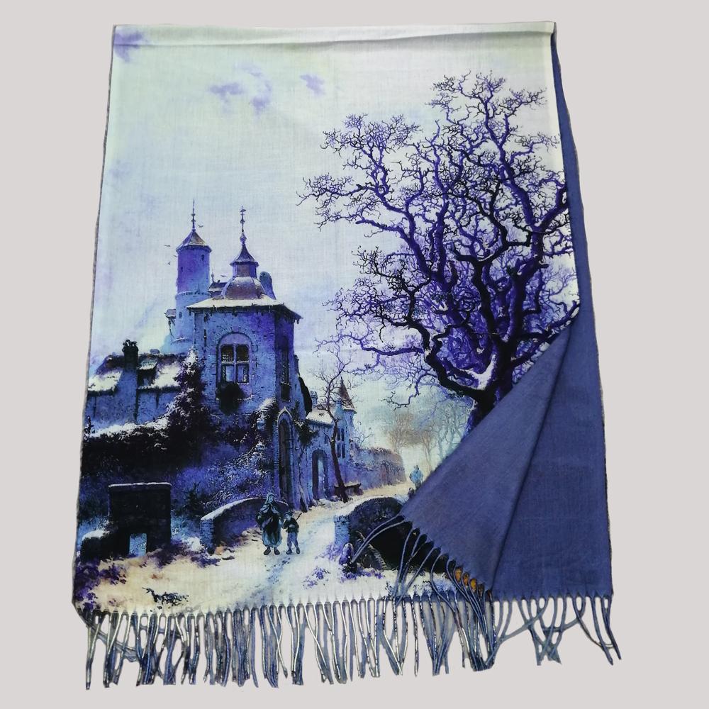 Buy New Cashmere Scarf Women Castle Tree Oil Painting Shawls And Wraps ...