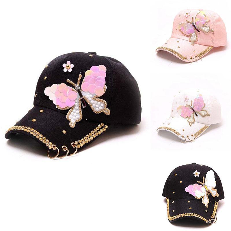 Buy 1Pcs Butterfly Peaked Cap Fashion Autumn Sun Hat Full Crystal Caps ...
