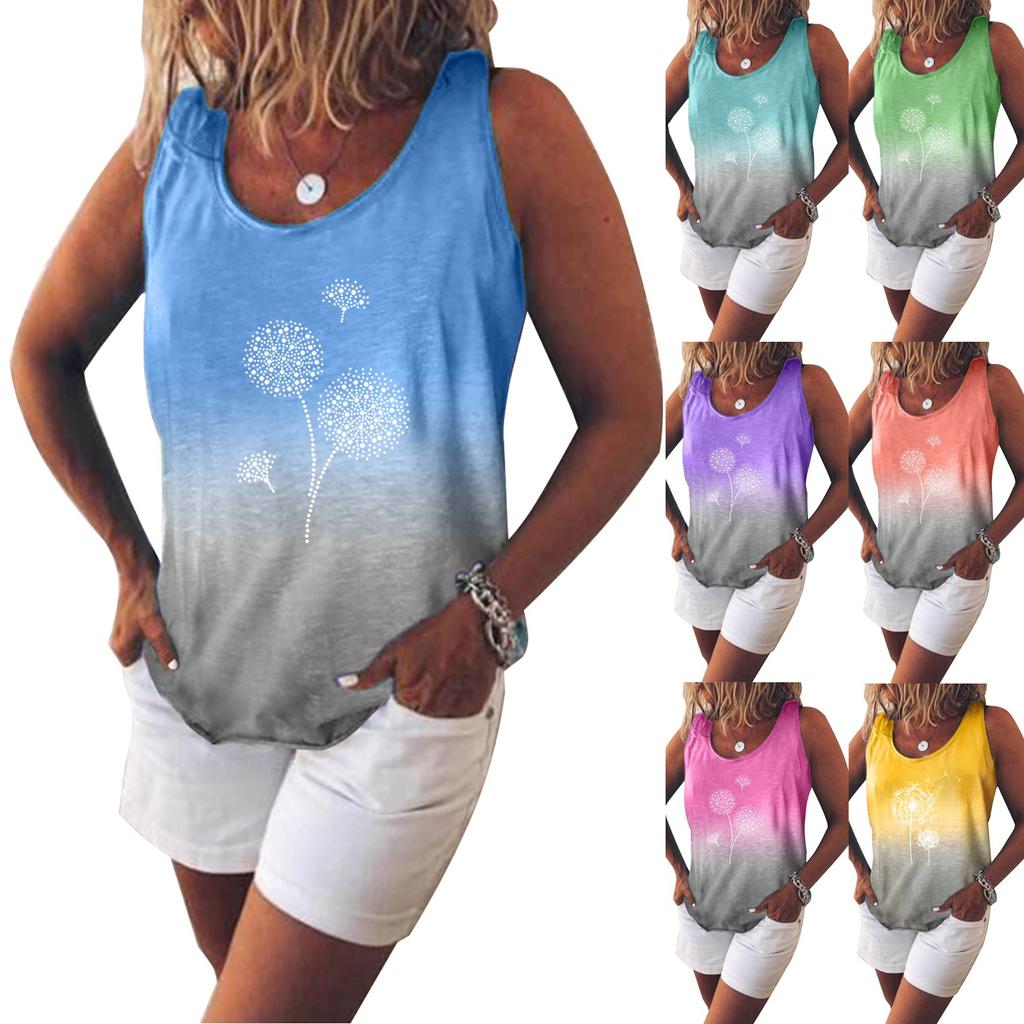 Buy [ZW] Summer Fashion Ladies Solid Color Tops Round Neck Gradient ...