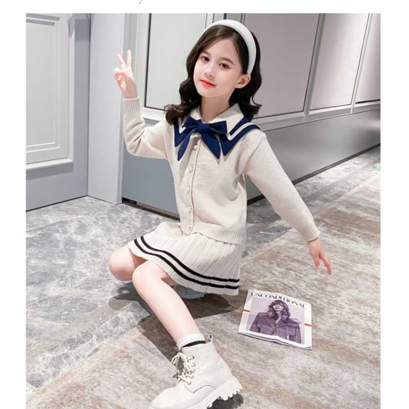 Buy 2021 Spring Autumn Girls Sweater Skirt Set Kids Clothing College ...