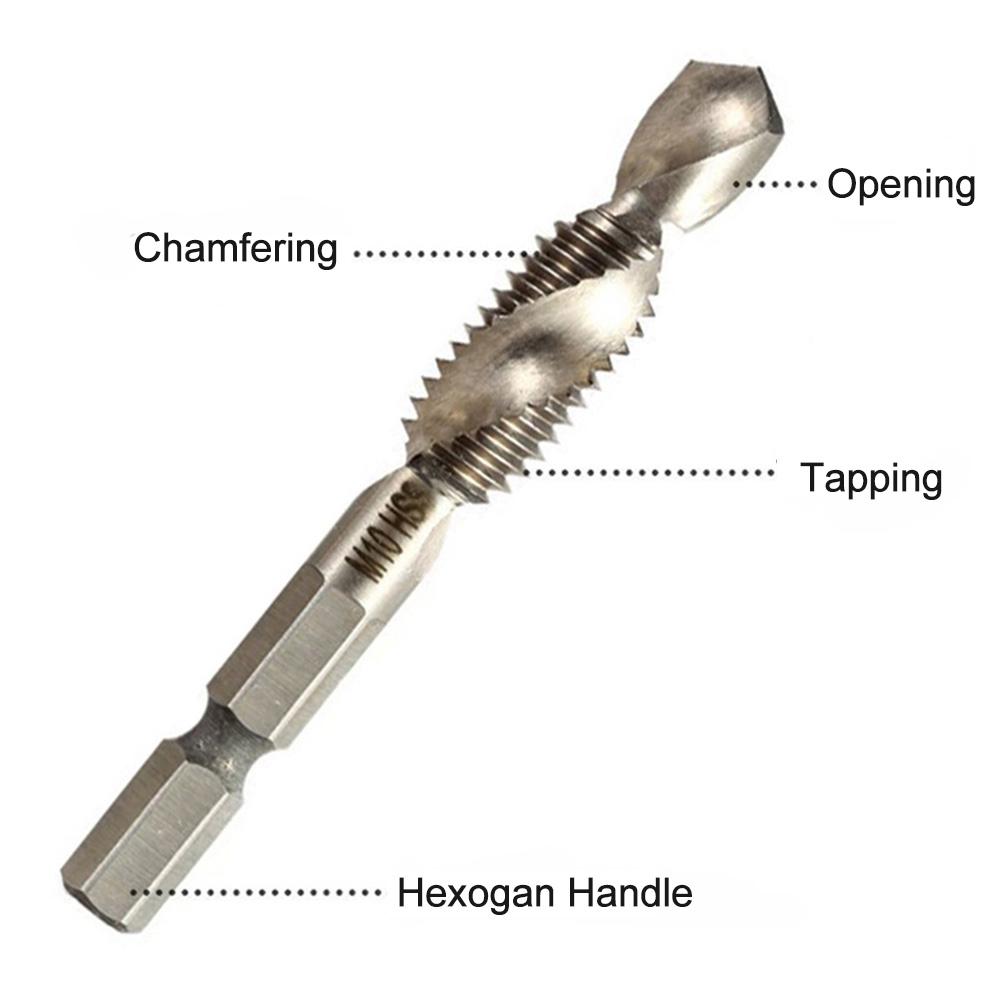 7Pcs 1/4inch HSS Spiral Hexagonal Shank Combined Tap Drill Bit Center ...