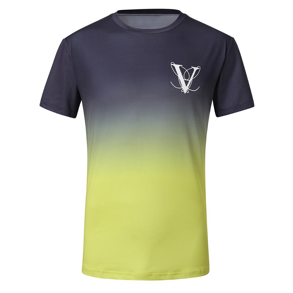 Buy Men's Fashion Round Collar Elastic Gradient Color Elliptical Hem ...