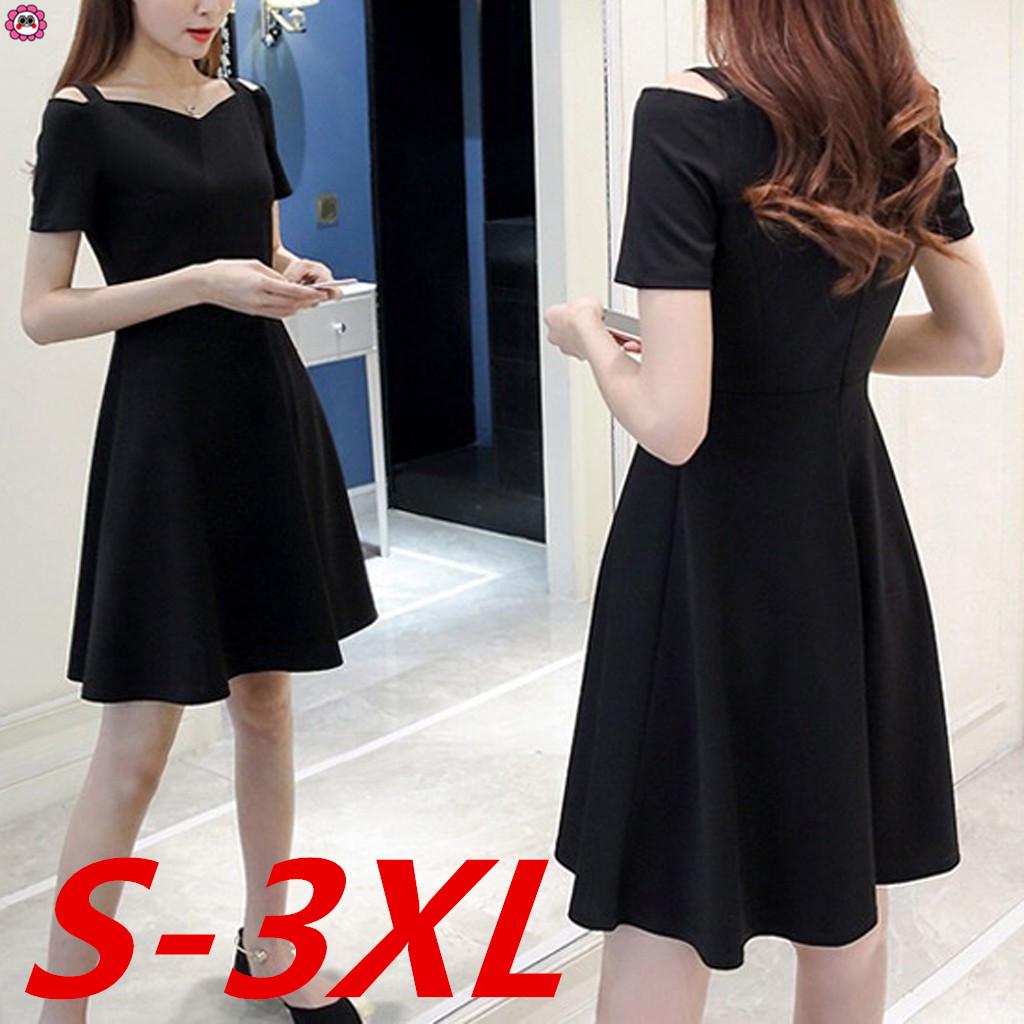 Buy Fashion Women Pure Color Off Shoulder Short Sleeve Knee Length ...