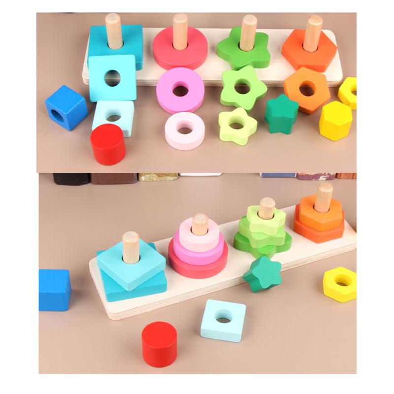 Buy Wooden Geometric Shape Sorting Stacking Blocks Fraction Recognition ...