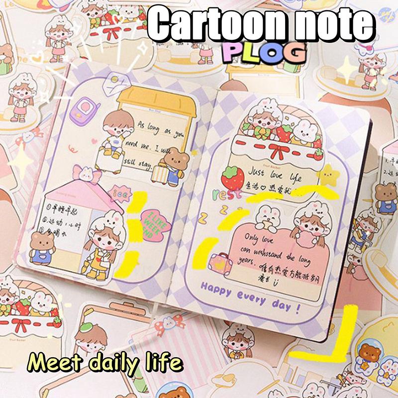 Buy 100 Sheets Cute Girl Note Paper Hand Account Stickers Cartoon Plan ...