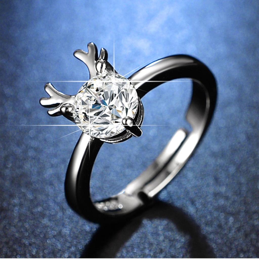 Buy NNEE Christmas Deer Ring Design Simulation Diamond One Carat Ring ...