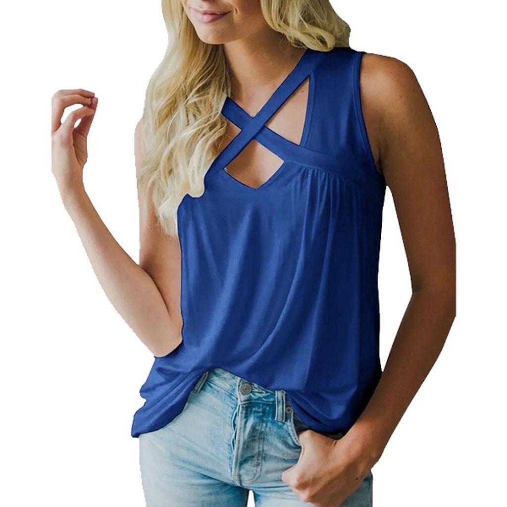 Buy Womens Summer V Neck Criss Cross Tank Tops Sexy Sleeveless Blouse