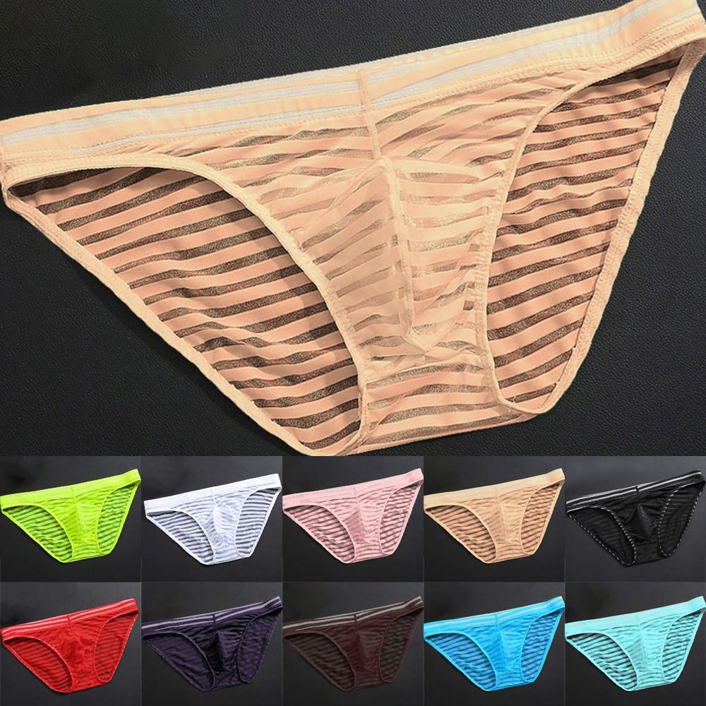 Buy Mens Underwear G-string Thongs Sheer Striped Mesh Underpants Briefs ...