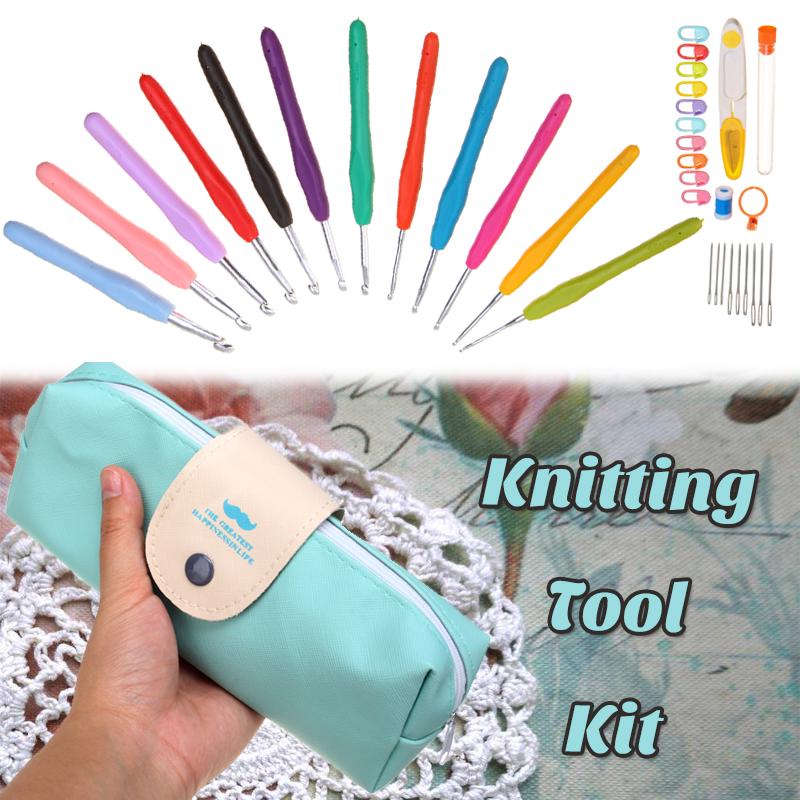 Buy 36Pcs Crochet Hook Kit Yarn Knitting Needles Clips Sewing Tool Set ...