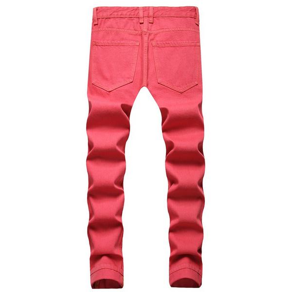 Buy New Men Fashion Colorful Jeans Men's Casual Hole Stretch Pants Slim ...