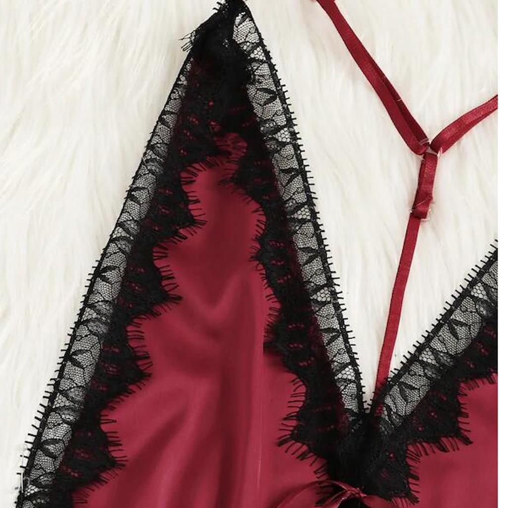 Buy Fashion Women Sexy Lace Trim Satin Pajama Jumpsuit Silk Backless ...