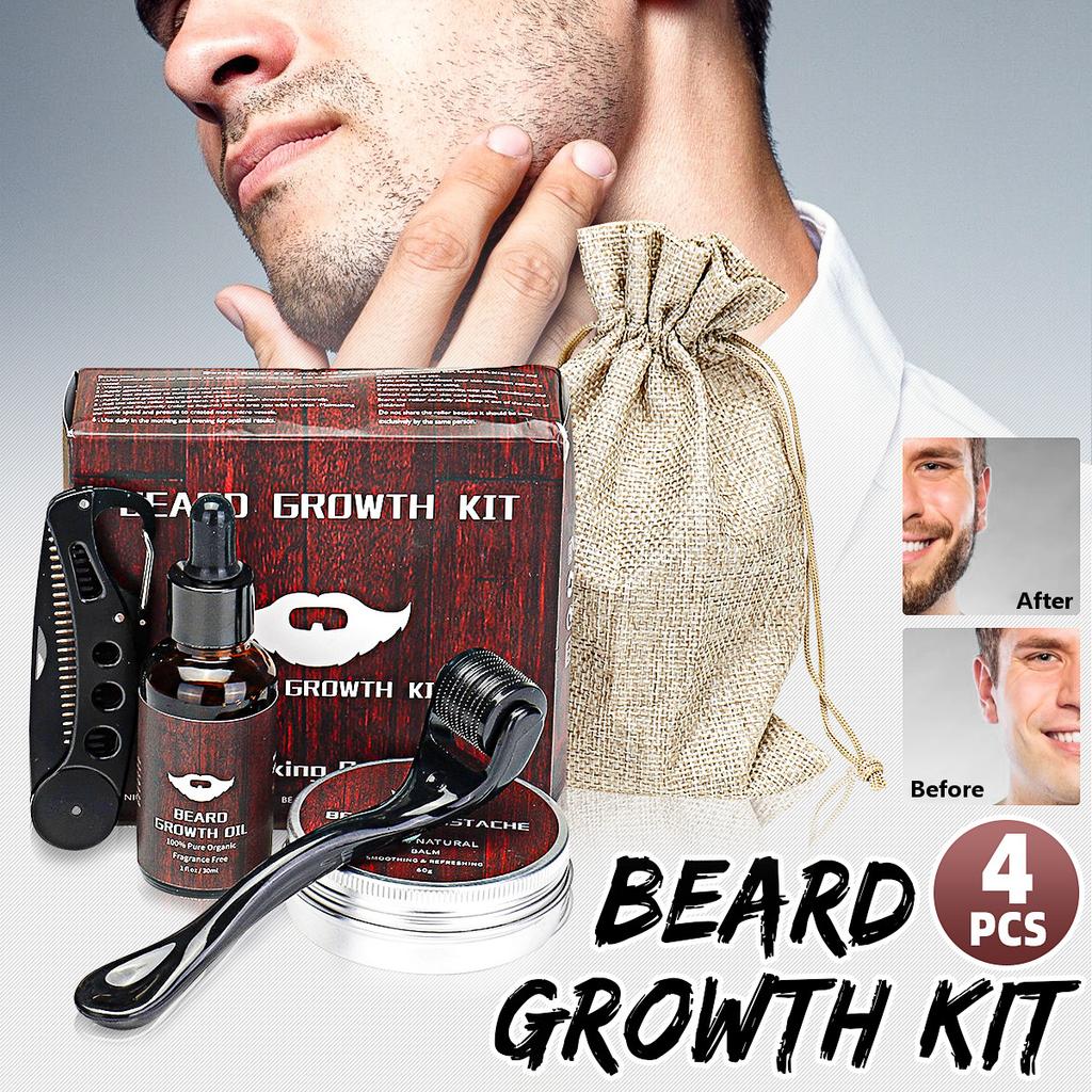 Buy Men Beard Kit Styling Tool Beard Balm Roller Essential Oil Comb ...