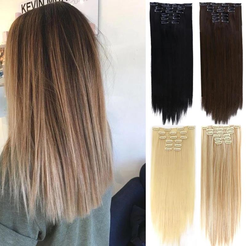 Cheap Synthetic 22Inch Clip In Hair Extensions Heat Resistant Straight ...