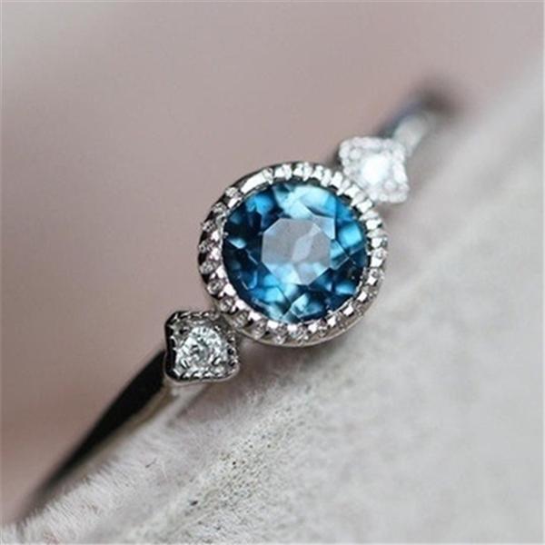 Buy Simple Blue Crystal Rhinestone Ring Jewelry Party Engagement Bridal ...