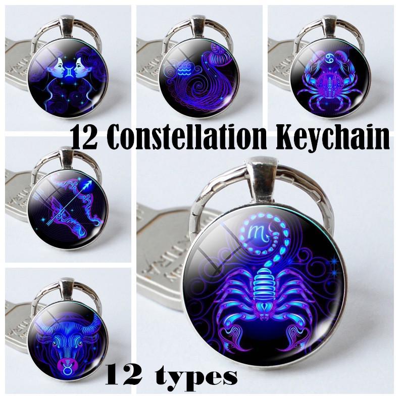 Buy Keychain 12 Constellation Sign Pendant Double Face Keyring Key ...