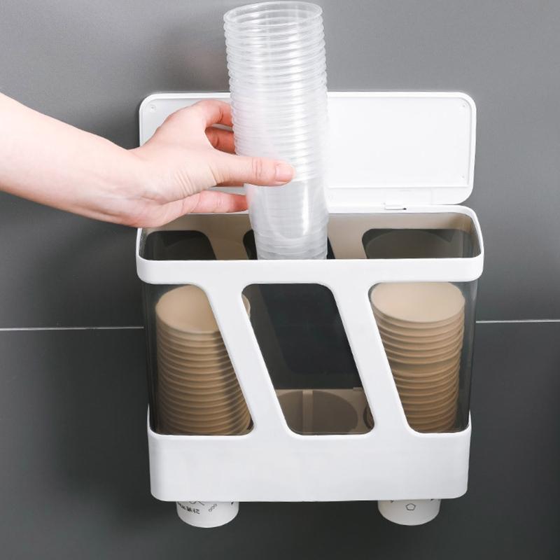 Wall Mount 3 Cylinder Disposable Cup Dispenser Pull-Type Paper Cup ...