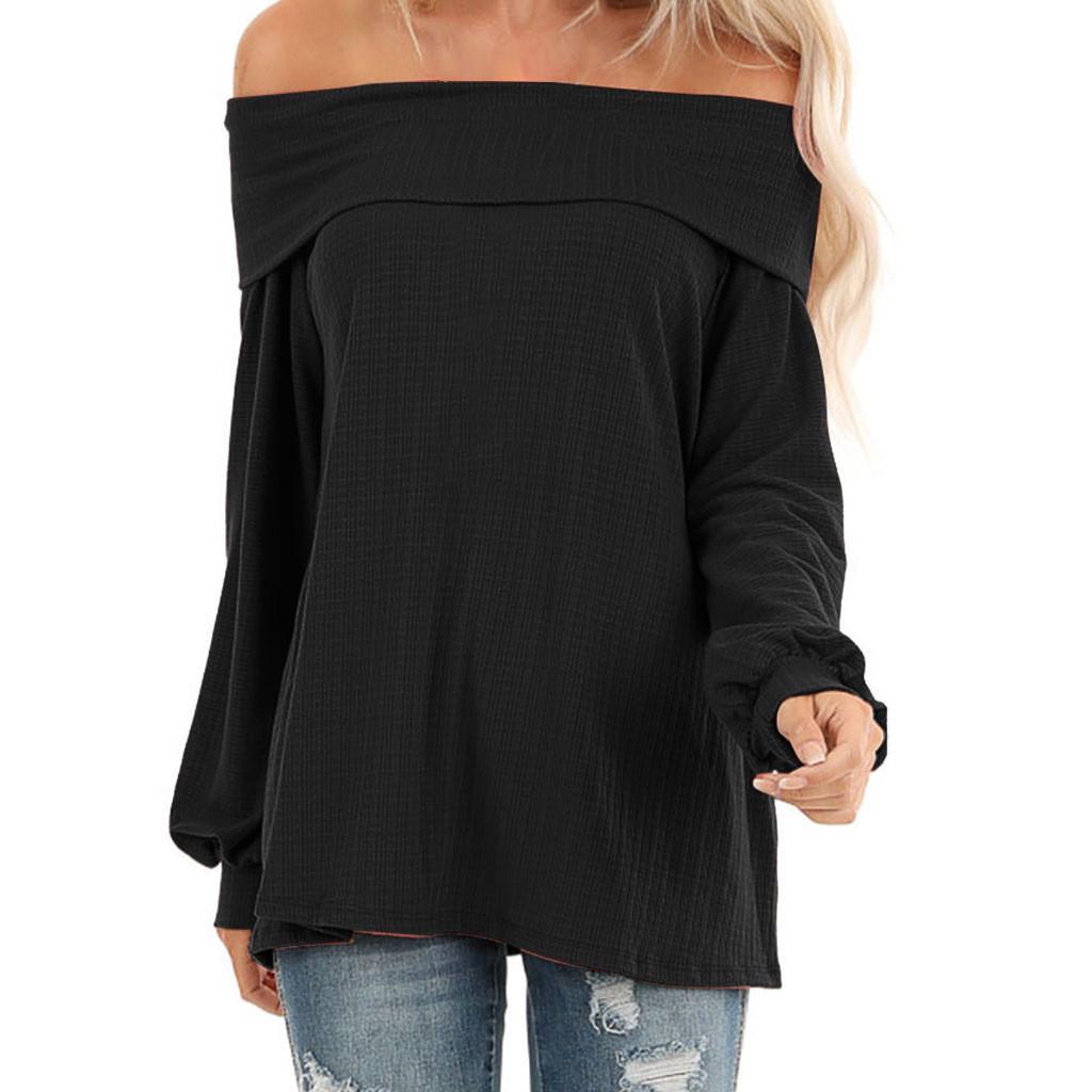 Buy Womens Casual Solid Color Patchwork Long Sleeve Off Shoulder Tops ...