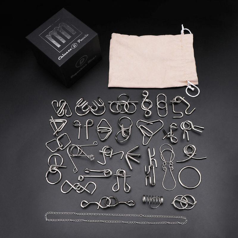 Buy 28pcs Metal Wire Puzzle Set Brain Teaser IQ Test Game Unlock ...