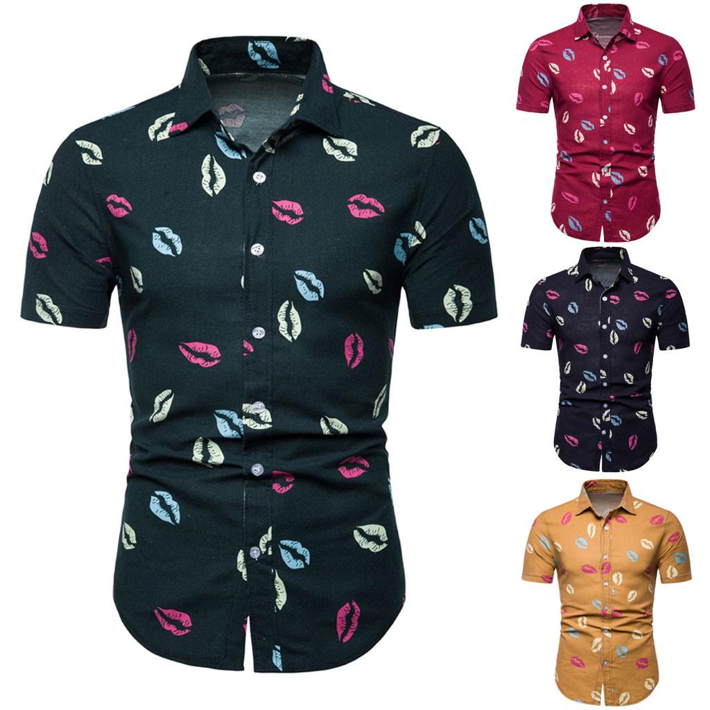 Buy Men's New Pattern Casual Fashion Printing Lapel Printing Short ...